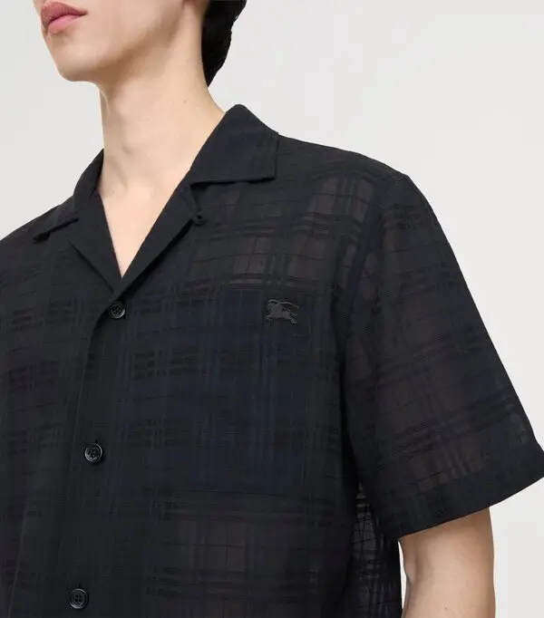 Burberry Cotton Voile Check Print Short Sleeve Shirt - Black
