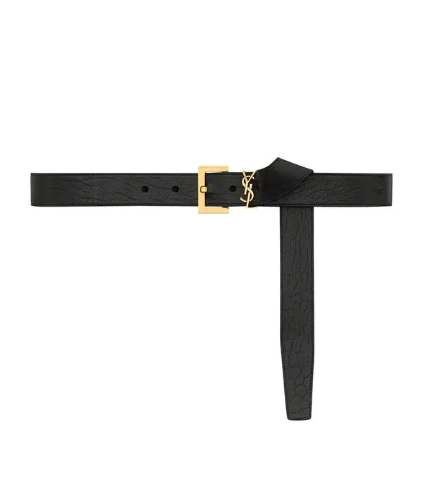 Saint Laurent Leather Monogram Belt - Black