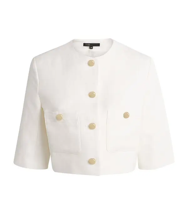 Maje Linen-cotton Cropped Jacket