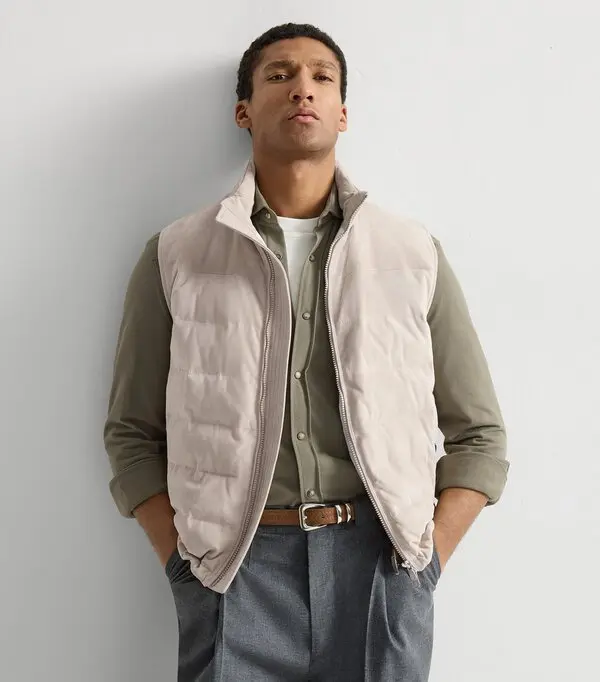 Brunello Cucinelli Suede Quilted Down Gilet - Brown