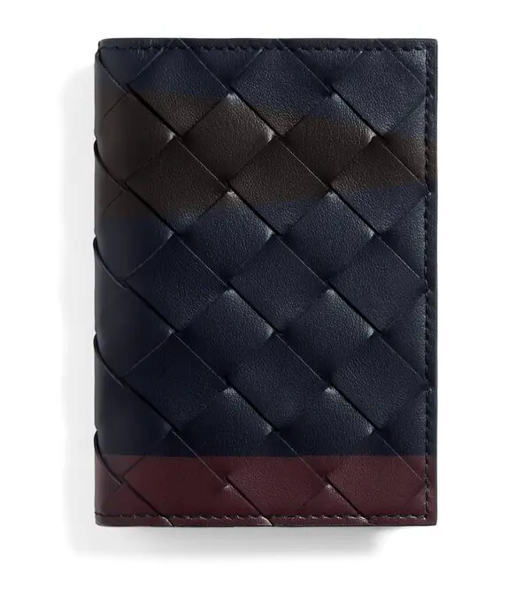 Bottega Veneta Leather Intrecciato Flap Card Holder - Blue