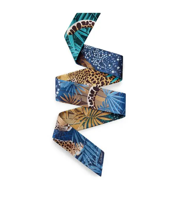 Cartier Silk Blooming Panthère Skinny Scarf - Navy