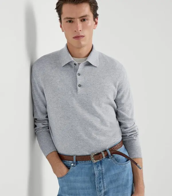 Brunello Cucinelli Cashmere Polo Sweater - Grey