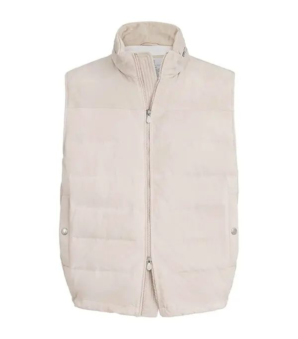 Brunello Cucinelli Suede Quilted Down Gilet - Brown