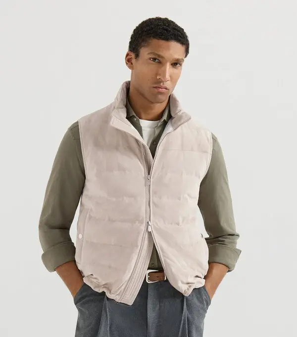 Brunello Cucinelli Suede Quilted Down Gilet - Brown