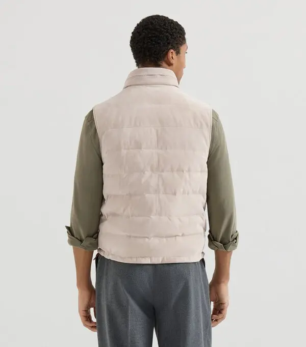 Brunello Cucinelli Suede Quilted Down Gilet - Brown