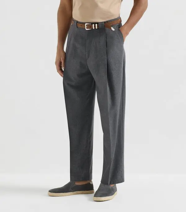 Brunello Cucinelli Virgin Wool-cotton-silk Pleated Trousers