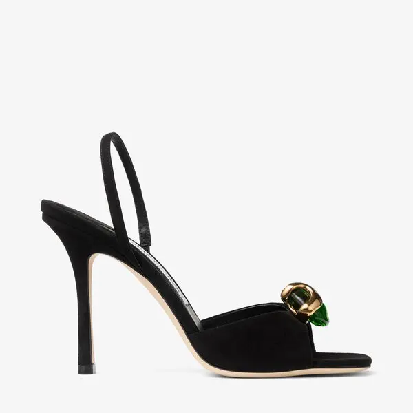 JIMMY CHOO Emani 100 Suede Sandals - Black/clover