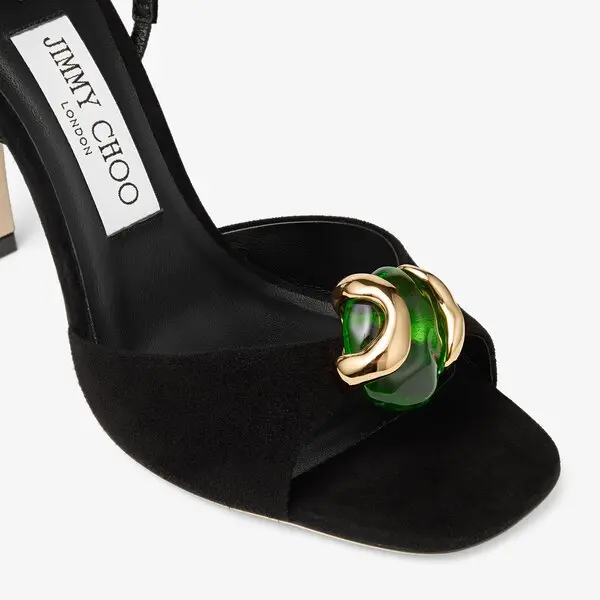 JIMMY CHOO Emani 100 Suede Sandals - Black/clover