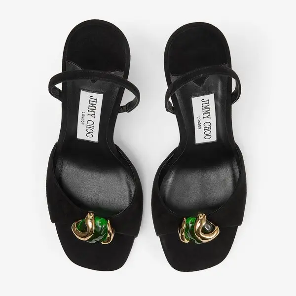 JIMMY CHOO Emani 100 Suede Sandals - Black/clover