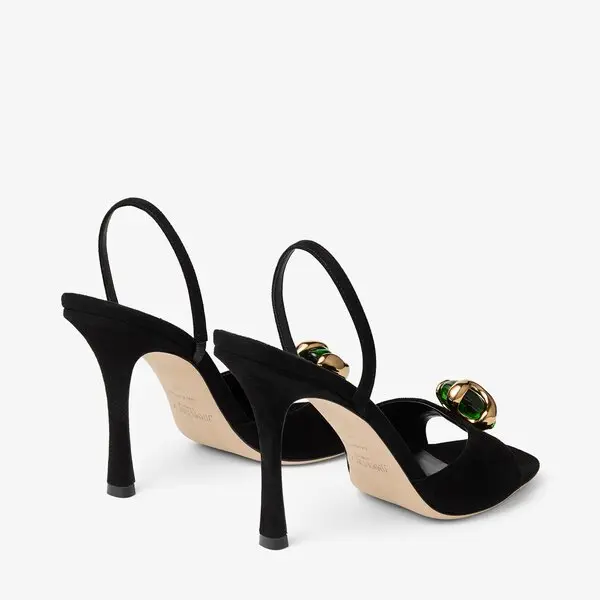 JIMMY CHOO Emani 100 Suede Sandals - Black/clover