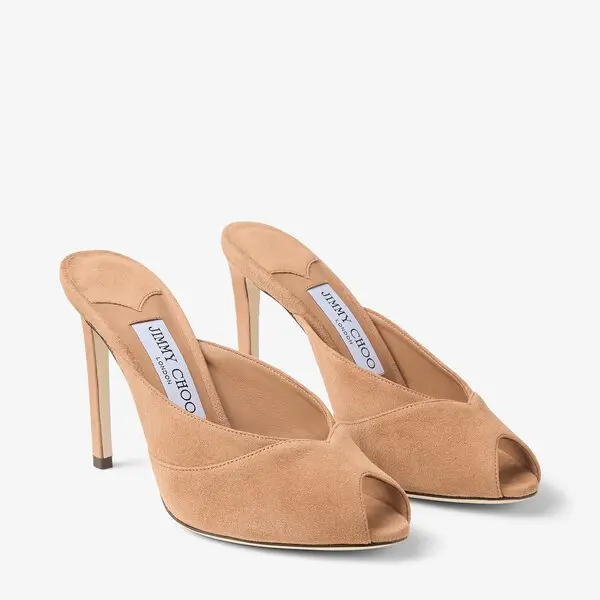 JIMMY CHOO Brigitte 100 Suede Mules - Toffee