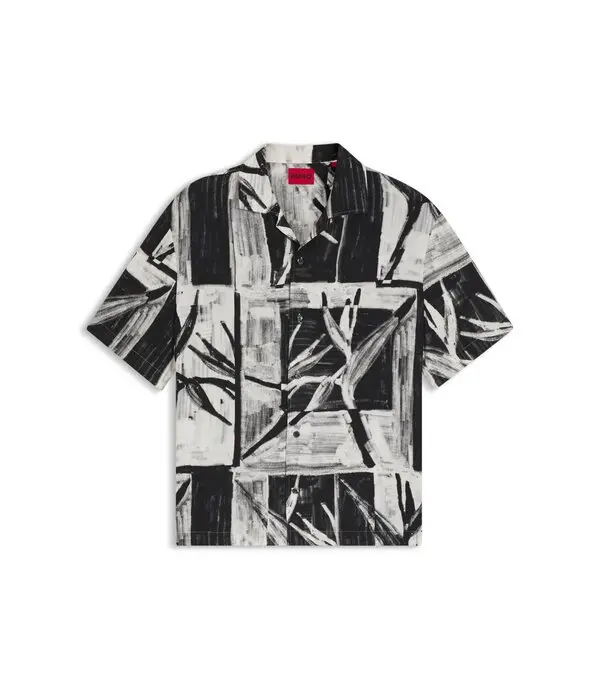 Hugo Oversized-fit Printed Shirt With Camp Collar - Black