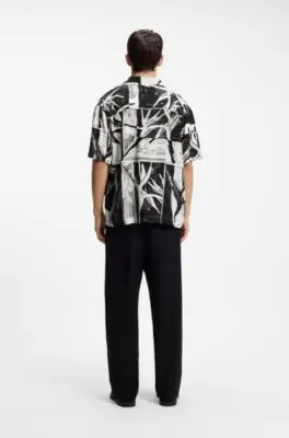 Hugo Oversized-fit Printed Shirt With Camp Collar