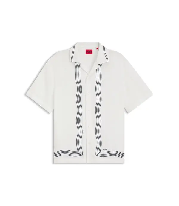 Hugo Oversized-fit Printed Shirt With Camp Collar - White