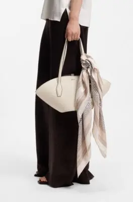 BOSS Monogram Scarf In Silk Twill - Light Beige