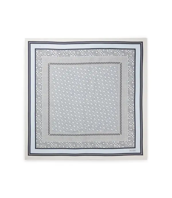 BOSS Monogram Scarf In Silk Twill - Light Blue