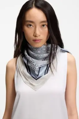 BOSS Monogram Scarf In Silk Twill - Light Blue