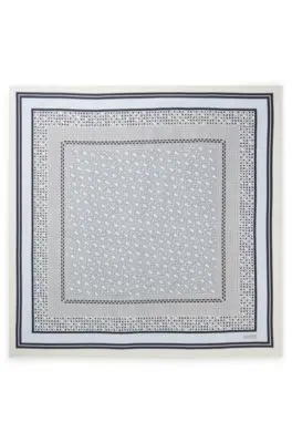 BOSS Monogram Scarf In Silk Twill - Light Blue