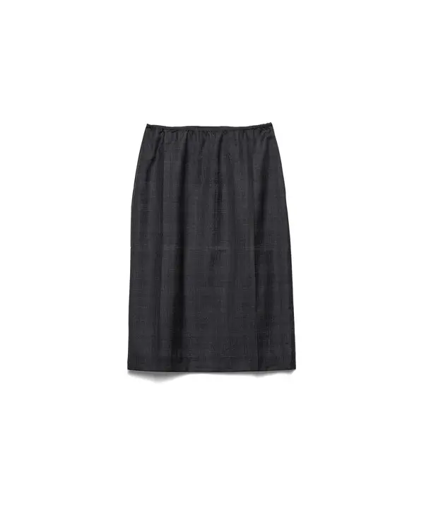 Prada Checked Wool Midi-skirt - Grey