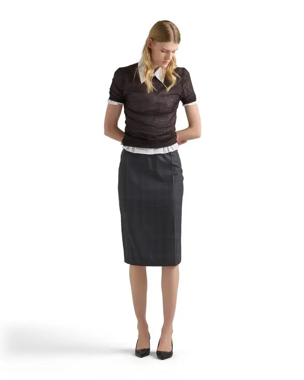 Prada Checked Wool Midi-skirt