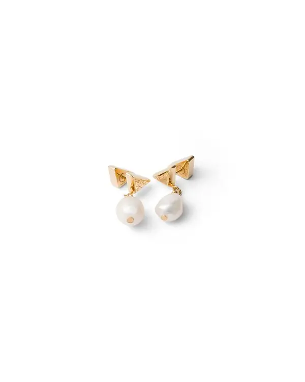 Prada Metal Earrings With Pearls - Gold/silver