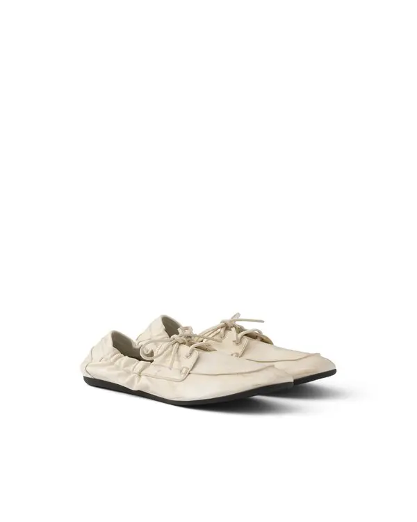 Prada Leather Boat Shoes - Neutral