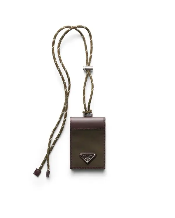 Prada Speedrock Re-nylon And Leather Card Holder With Strap - Green