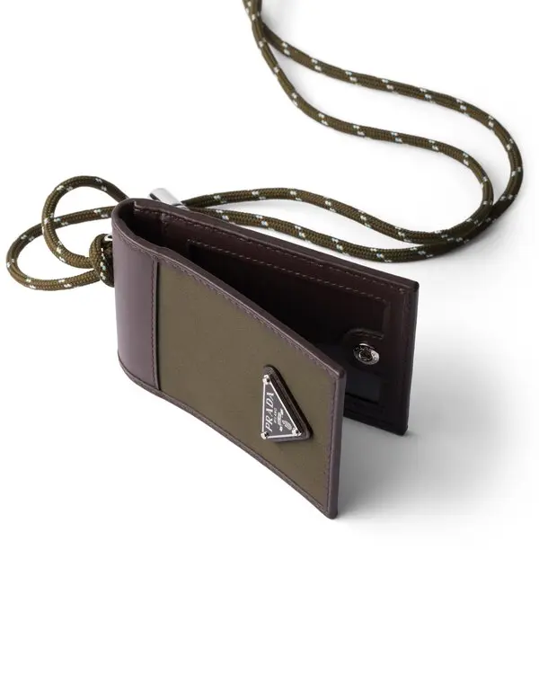 Prada Speedrock Re-nylon And Leather Card Holder With Strap - Green