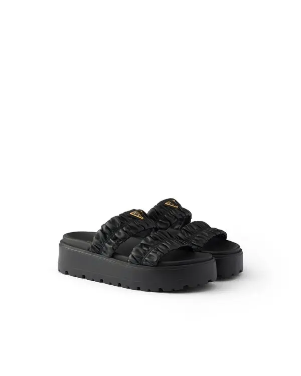Prada Matelassé Nappa Leather Flatform Slides - Black
