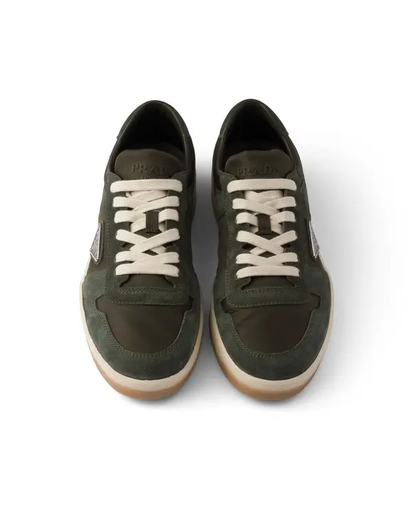 Prada Downtown Re-nylon And Suede Sneakers - Green