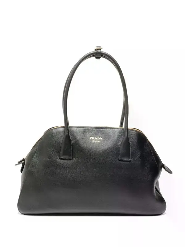Prada Soft Grain Leather Tote Bag - Black