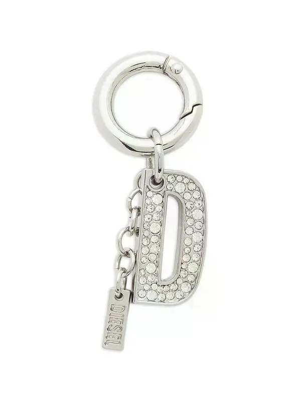 DIESEL® Rhinestone-embellished D-pendant Keyring - Silver
