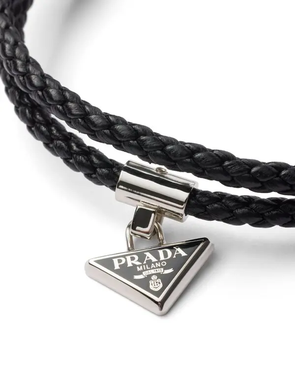 Prada Braided Nappa Leather Bracelet - Black