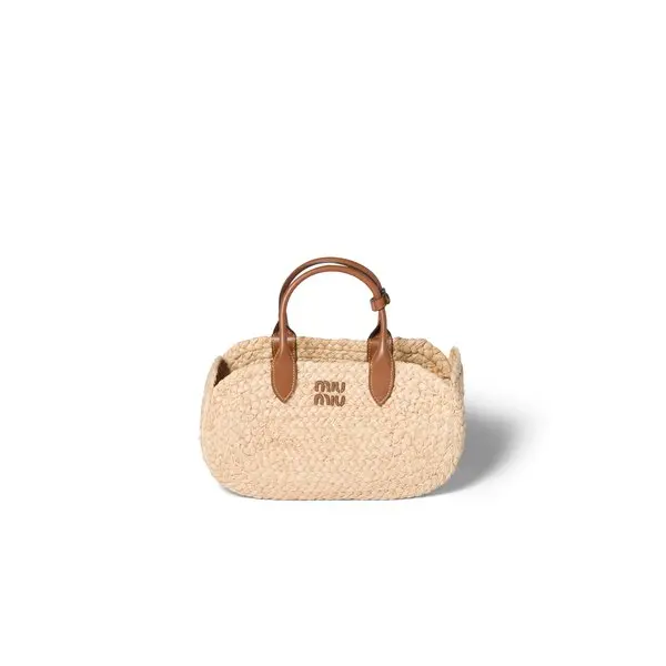 Miu Miu Raffia Handbag - Beige/cognac