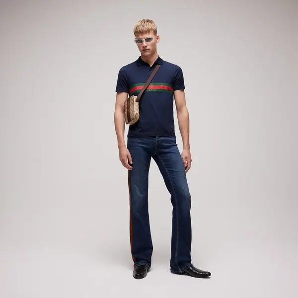 Gucci Cotton Jersey Polo Shirt With Web - Blue