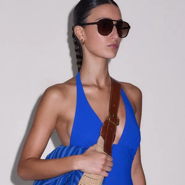 ME+EM Adjustable Halterneck One Piece Swimsuit - Intense Blue
