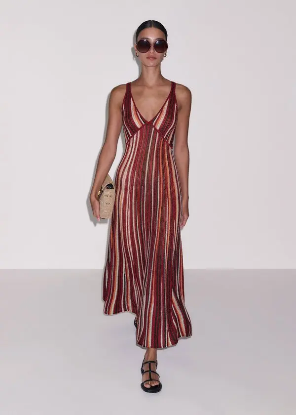 ME+EM Metallic Textured Stripe Knit Maxi Dress
