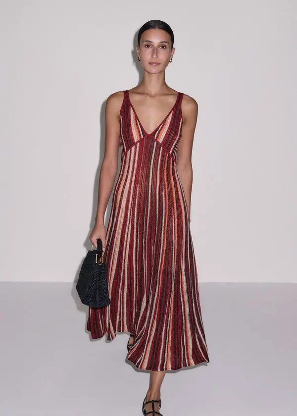 ME+EM Metallic Textured Stripe Knit Maxi Dress