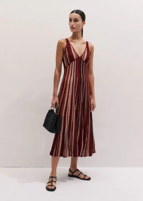 ME+EM Metallic Textured Stripe Knit Maxi Dress