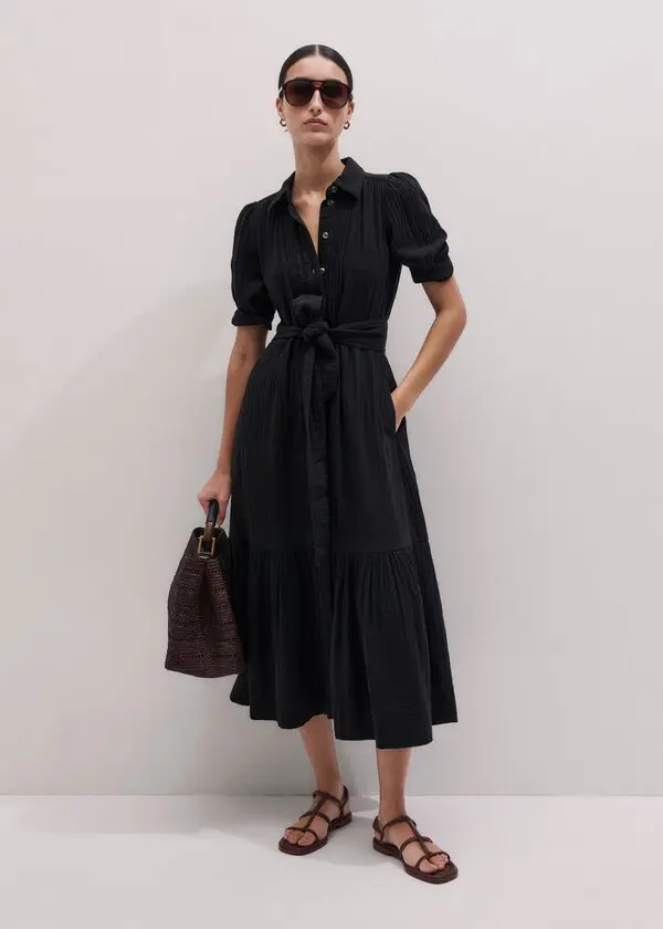 ME+EM Cheesecloth Midi Shirt Dress With Belt
