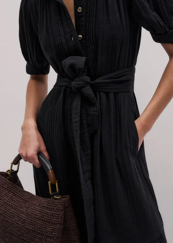 ME+EM Cheesecloth Midi Shirt Dress With Belt