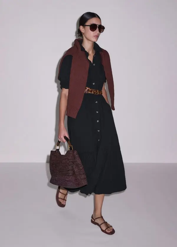 ME+EM Cheesecloth Midi Shirt Dress With Belt