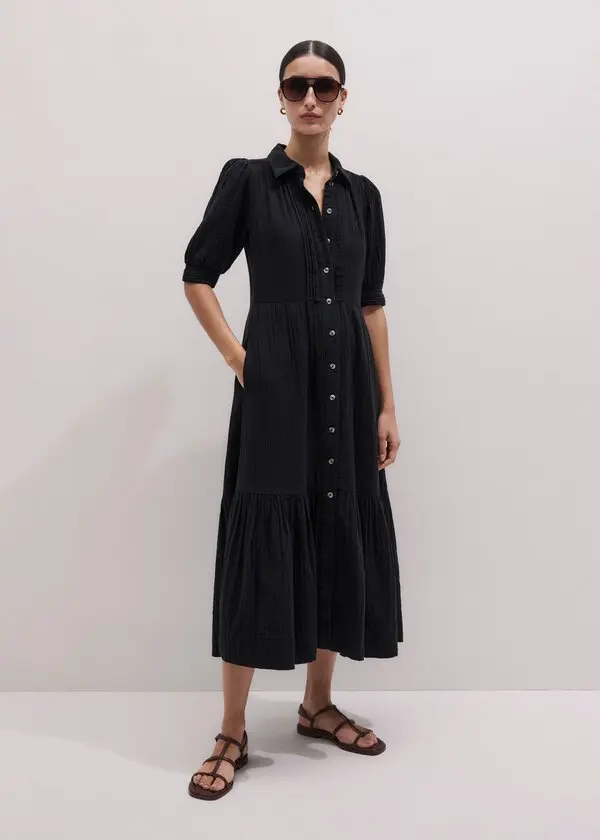 ME+EM Cheesecloth Midi Shirt Dress With Belt