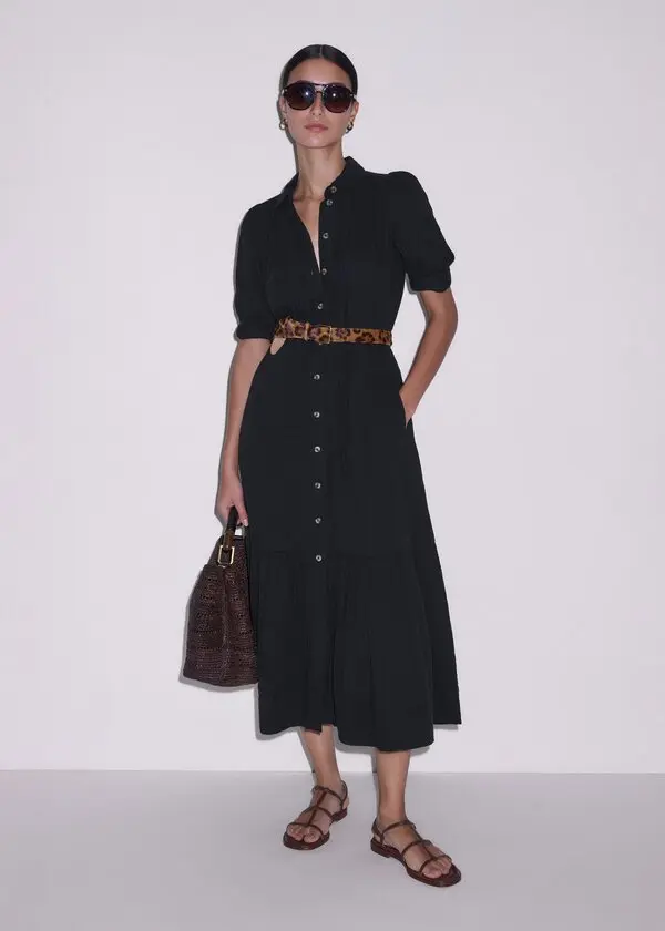 ME+EM Cheesecloth Midi Shirt Dress With Belt
