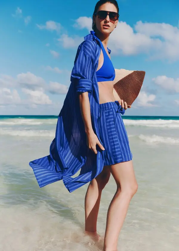 ME+EM Cotton Stripe Midi Shirt Dress - Intense Blue/sky Blue