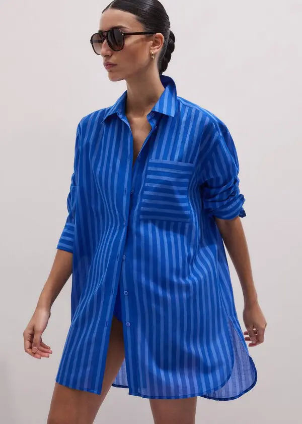 ME+EM Cotton Voile Striped Beach Shirt Intense Blue-sky Blue - Intense Blue/sky Blue