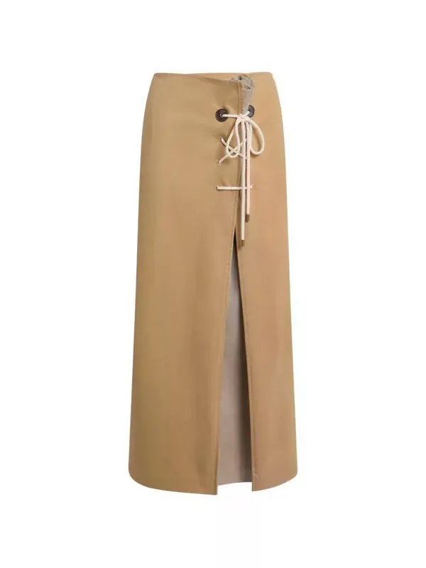 Moschino Cotton Gabardine Midi Skirt With Lace-up And Slit Details - Neutrals