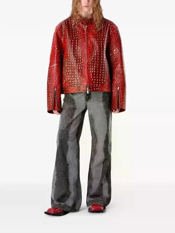 Camper Zipped Leather Jacket - Red