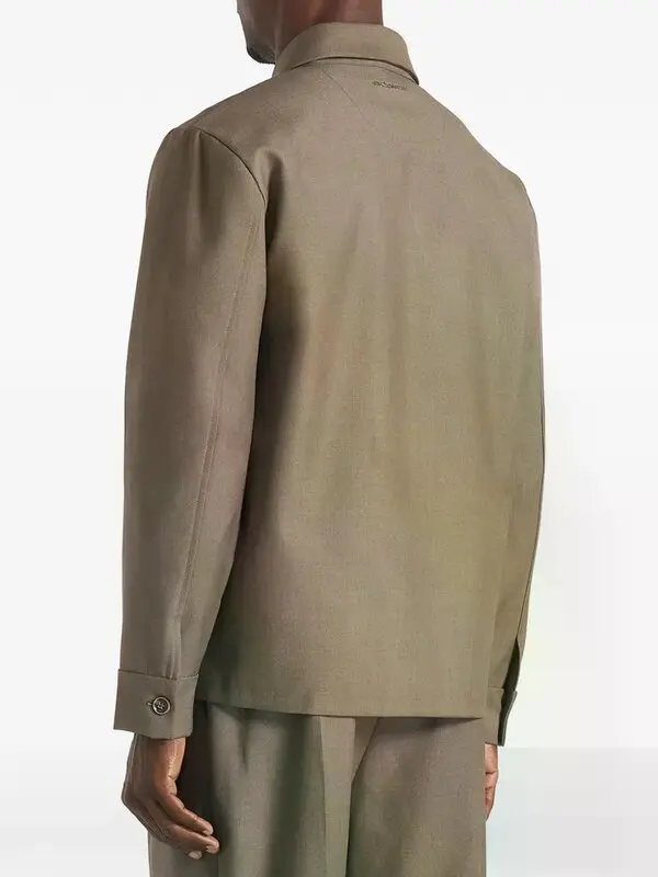 Manière De Voir Leo Hatched Tailored Long Sleeve Overshirt - Green